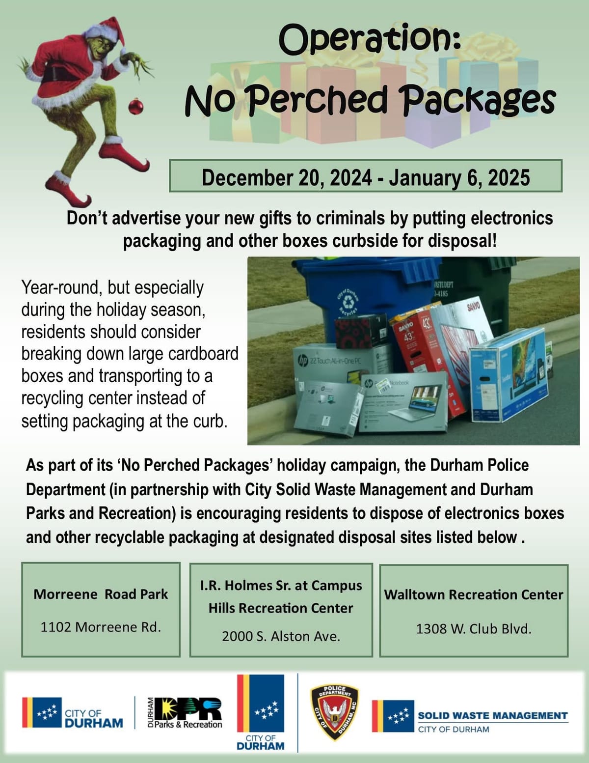 Durham Police Encourage Large Box Disposal - Southpoint Access